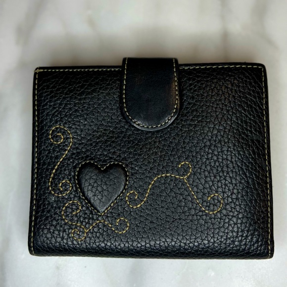 Brighton | Bags | Brighton Black Pebbled Leather Embossed Heart Wallet ...